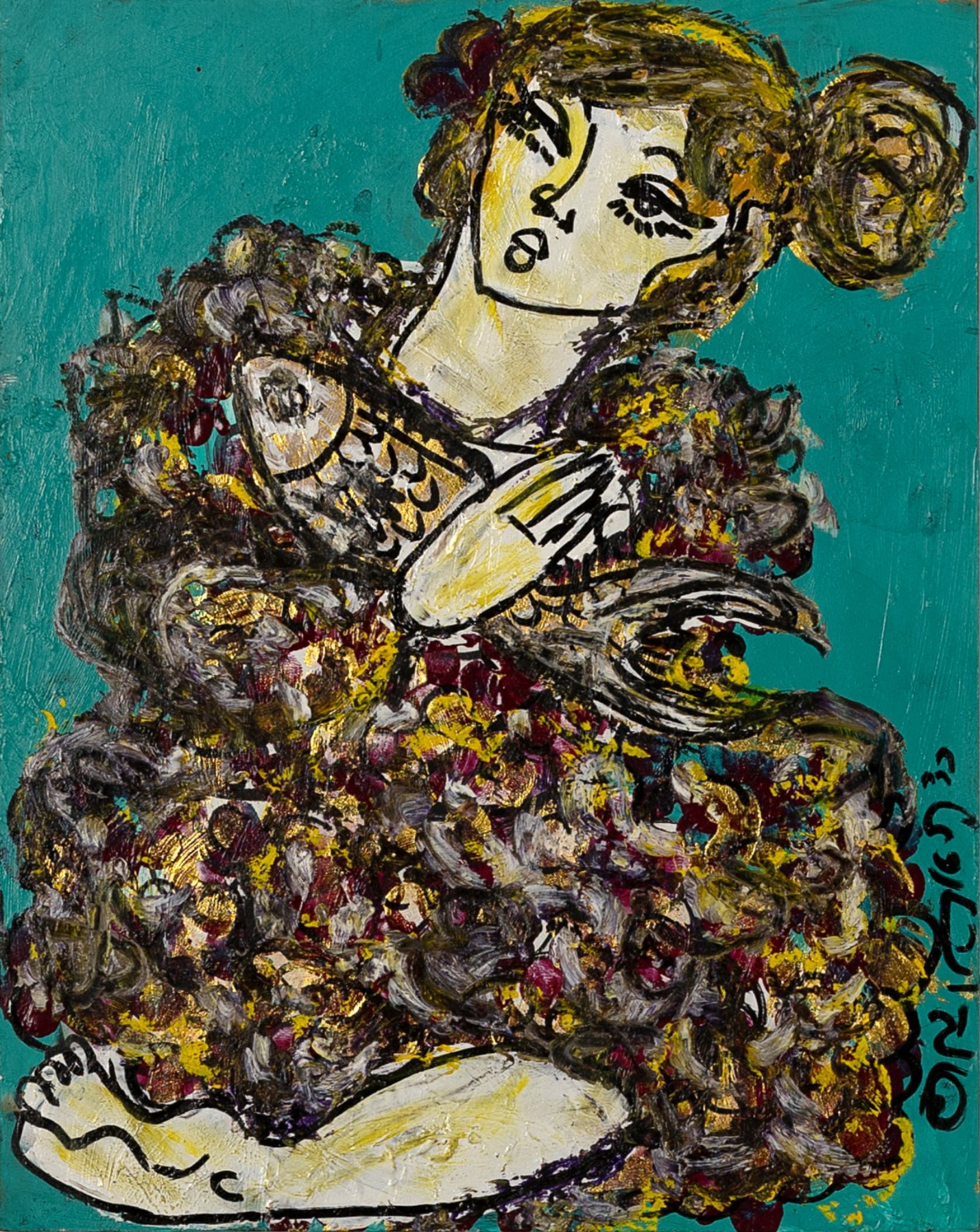 Hala El Sharouny, Lady with fish I, 2024, 91/45| Tam Gallery